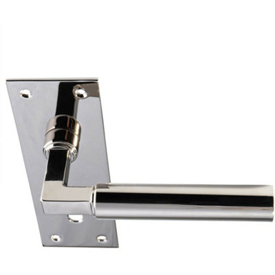 PAIR Round Bar Handle on Slim Lock Backplate 150 x 50mm Polished Nickel ...