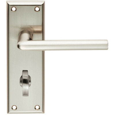 PAIR Rounded Lever on Bathroom Backplate Handle 150 x 50mm Satin Nickel ...
