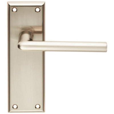PAIR Rounded Lever on Latch Backplate Door Handle 150 x 50mm Satin Nickel