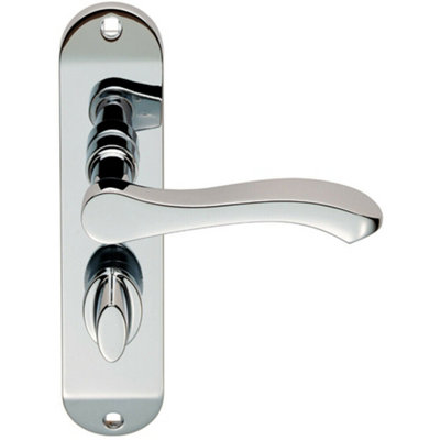 PAIR Scroll Lever Door Handle on Bathroom Backplate 180 x 40mm Polished ...
