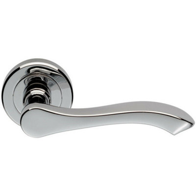 PAIR Scroll Shaped Handle on Chamfered Edged Round Rose Polished Chrome