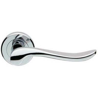PAIR Scroll Shaped Lever Handle on Round Rose Concealed Fix Polished ...