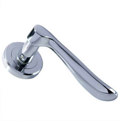 PAIR SCROLL SHAPED LEVER HANDLE ON ROUND ROSE CONCEALED FIX POLISHED CHROME