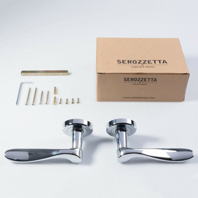 PAIR SCROLL SHAPED LEVER HANDLE ON ROUND ROSE CONCEALED FIX POLISHED CHROME