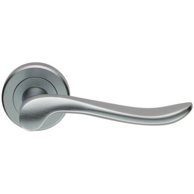 PAIR Scroll Shaped Lever Handle on Round Rose Concealed Fix Satin Chrome