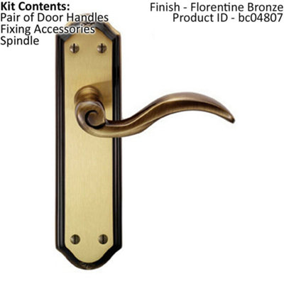 PAIR Spiral Sculpted Handle on Latch Backplate 180 x 48mm Florentine Bronze