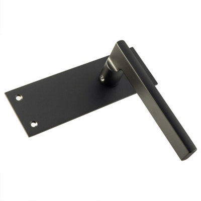 PAIR Straight Bar Handle on Slim Latch Backplate 150 x 50mm Matt Black