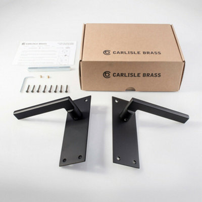 PAIR Straight Bar Handle on Slim Latch Backplate 150 x 50mm Matt Black