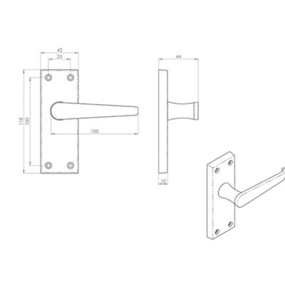 PAIR Straight Handle on Short Latch Backplate 118 x 42mm Polished Chrome