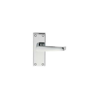 PAIR Straight Handle on Short Latch Backplate 118 x 42mm Polished Chrome