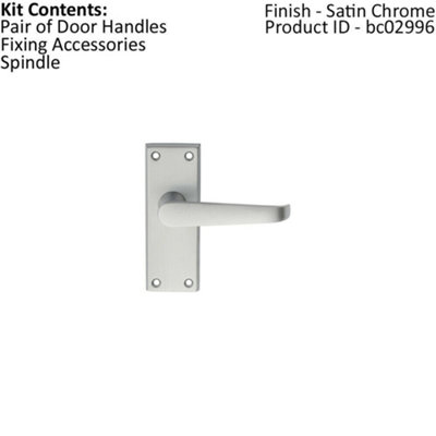 PAIR Straight Handle on Short Latch Backplate 118 x 42mm Satin Chrome