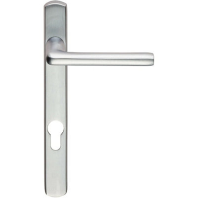 PAIR Straight Lever on Narrow Euro Lock Backplate 220 x 26mm Satin Chrome