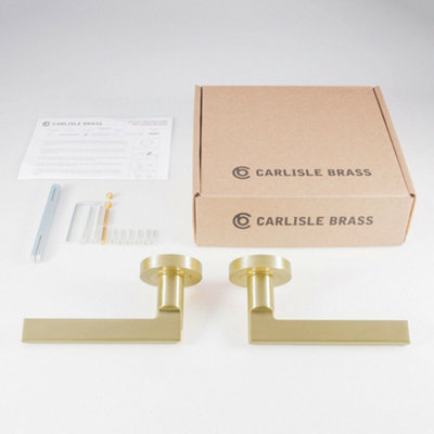 PAIR Straight Plinth Mounted Handle on Round Rose Concealed Fix Satin Brass