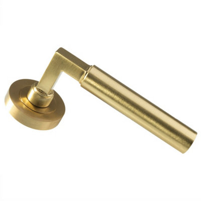 PAIR Straight Round Bar Handle on Round Rose Concealed Fix Satin Brass