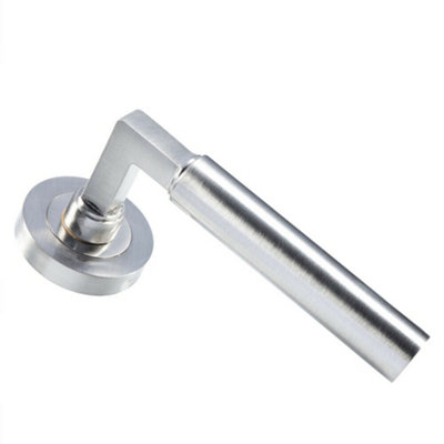 PAIR Straight Round Bar Handle on Round Rose Concealed Fix Satin Nickel ...