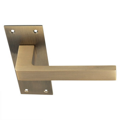 PAIR Straight Square Handle on Bathroom Backplate 150 x 50mm Antique Brass