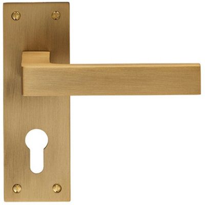 PAIR Straight Square Handle on Euro Lock Backplate 150 x 50mm Antique ...