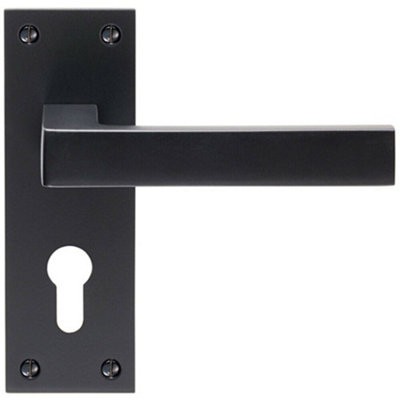 PAIR Straight Square Handle on Euro Lock Backplate 150 x 50mm Matt ...