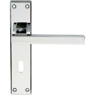 PAIR Straight Square Handle on Lock Backplate 180 x 40mm Polished Chrome