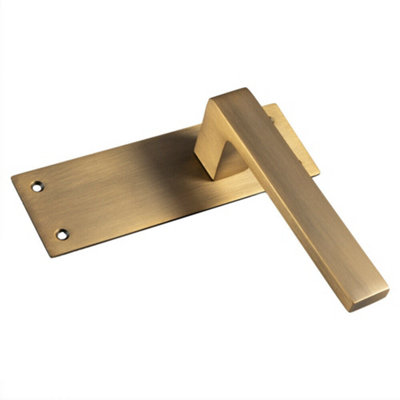 PAIR Straight Square Handle on Slim Latch Backplate 150 x 50mm Antique ...