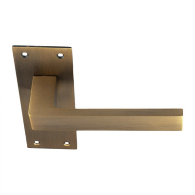 PAIR Straight Square Handle on Slim Latch Backplate 150 x 50mm Antique ...