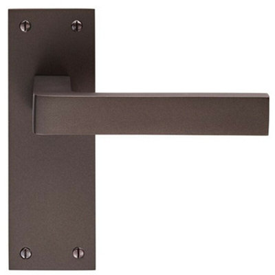 PAIR Straight Square Handle on Slim Latch Backplate 150 x 50mm Matt Bronze