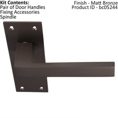 PAIR Straight Square Handle on Slim Latch Backplate 150 x 50mm Matt Bronze