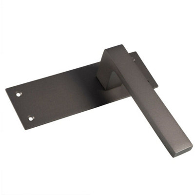 PAIR Straight Square Handle on Slim Latch Backplate 150 x 50mm Matt Bronze