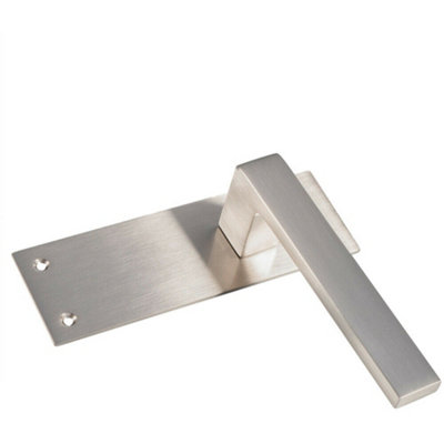 PAIR Straight Square Handle on Slim Latch Backplate 150 x 50mm Satin ...