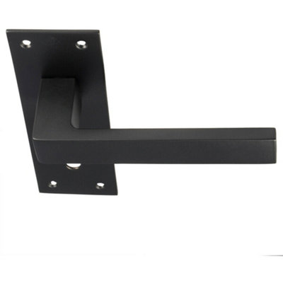 PAIR Straight Square Handle on Slim Lock Backplate 150 x 50mm Matt ...