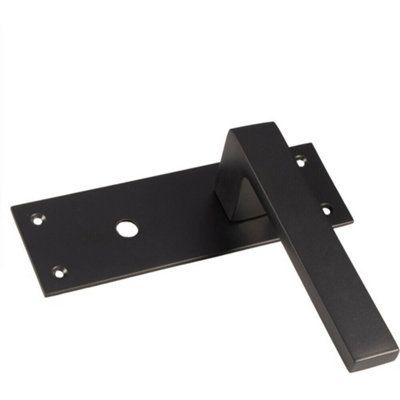 PAIR Straight Square Handle on Slim Lock Backplate 150 x 50mm Matt Bronze