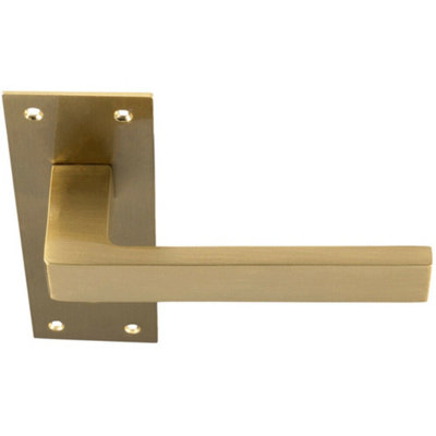 PAIR Straight Square Handle on Slim Lock Backplate 150 x 50mm Satin ...