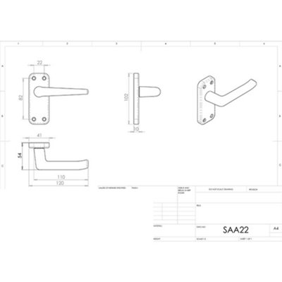 PAIR Straight Tapered Handle on Latch Backplate 102 x 41mm Satin Aluminium