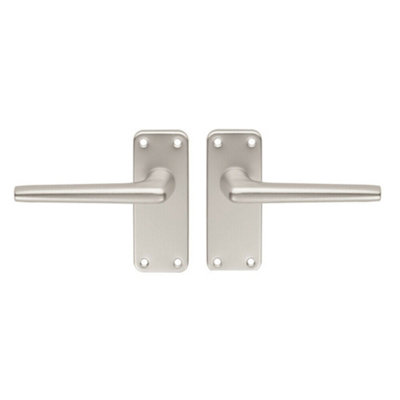 PAIR Straight Tapered Handle on Latch Backplate 102 x 41mm Satin Aluminium