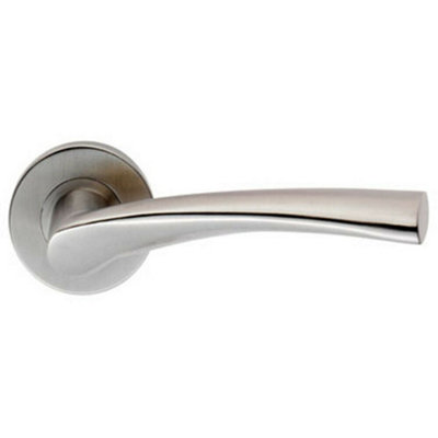 PAIR Twisted Angular Design Handle on Round Rose Concealed Fix Satin Steel