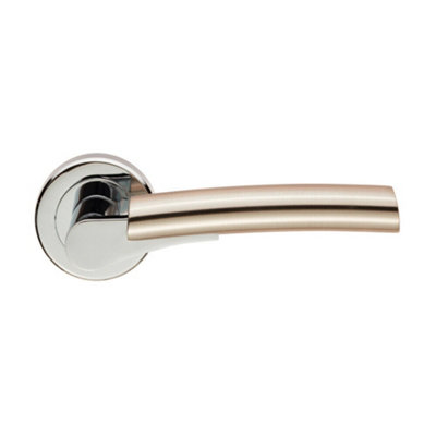 PAIR Two Part Lever on Round Rose Concealed Fix Polished Chrome Satin ...
