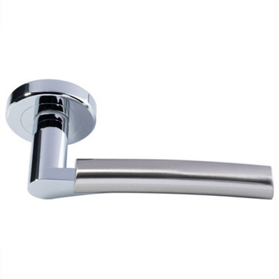 PAIR Two Part Lever on Round Rose Concealed Fix Polished Chrome Satin ...