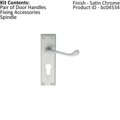 PAIR Victorian Scroll Handle on Euro Lock Backplate 150 x 43mm Satin Chrome
