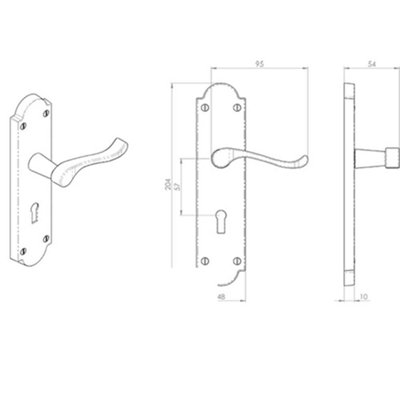 PAIR Victorian Scroll Handle on Lock Backplate 205 x 49mm Polished Brass