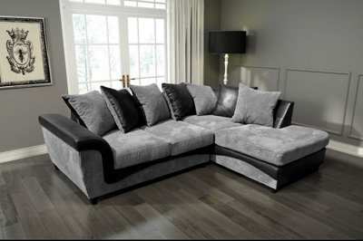 Palermo Jumbo Cord 4 Seater Right Hand Facing Corner Sofa Black-Grey