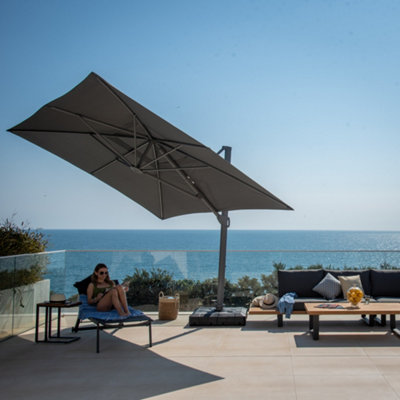 Pallas 3m x 4m Rectangular Cantilever Parasol with LED Lighting in Charcoal