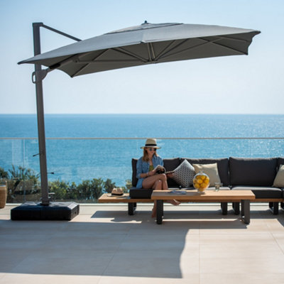 Pallas 3m x 4m Rectangular Cantilever Parasol with LED Lighting in Charcoal