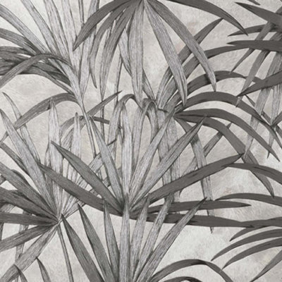 Palm Leaf Wallpaper Fine Décor Textured Heavyweight Vinyl Tropical Grey ...