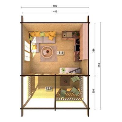 Palmako Agneta 18.8m + 12.5m² - 5.2m x 4.2m - 70mm Wall Logs