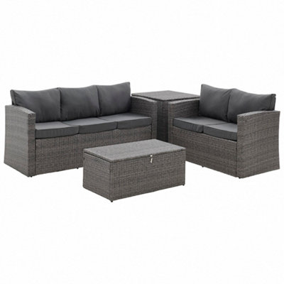 Paloma 4 Piece Outdoor Sofa Grey Rattan Garden Set with Ottoman Chest ...
