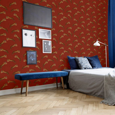 Paloma Home Pouncing Tiger Wallpaper Red (921600) | DIY at B&Q