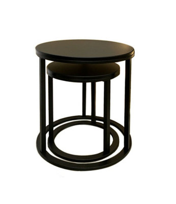 Paloma Set of 2 Round Nesting Table, Matte Black Tops and Black Base