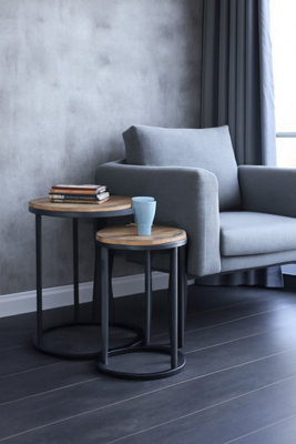 Paloma Set of 2 Round Nesting Table, Vintage Effect Tops and Black Base | £79.99 at B&Q