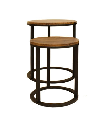 Paloma Set of 2 Round Nesting Table, Vintage Effect Tops and Black Base