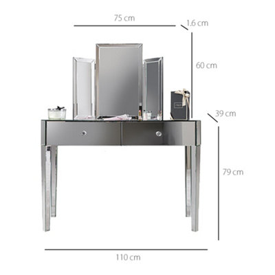 Paloma x Ivy Silver Mirrored Dressing Table with Tri-Fold Mirror